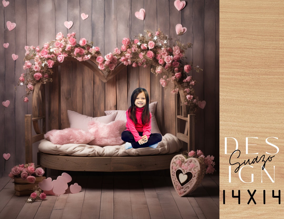 Bed Pink Photo Backdrop, Bed Backdrop for Photography, Backdrop for ...