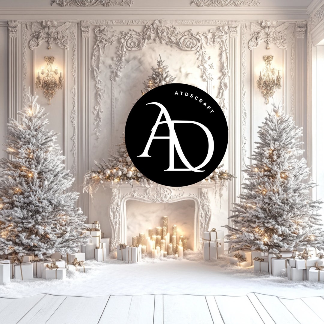 White Christmas Living Room Digital Backdrops Bundle, Composite ...
