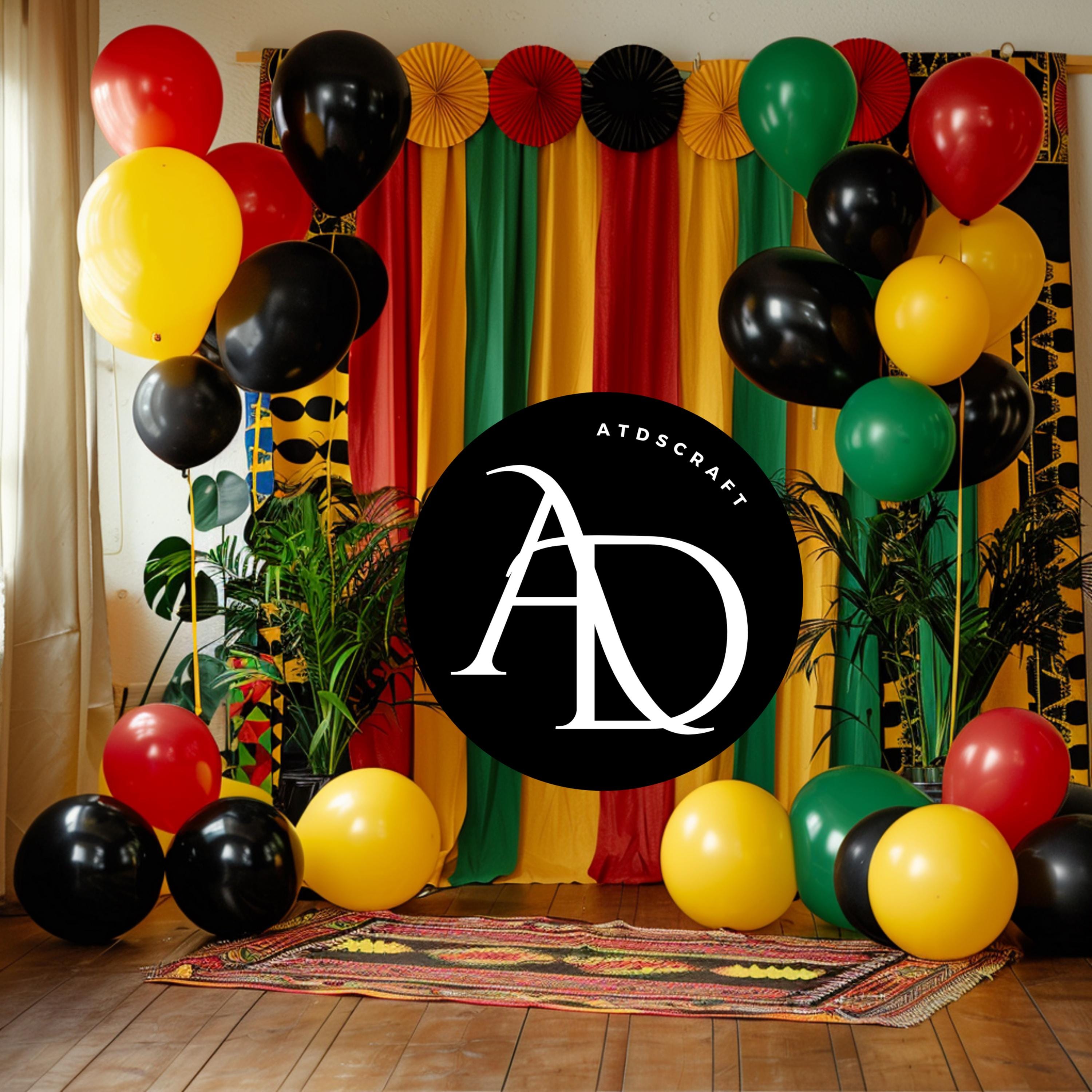 African Heritage Party Backdrop | Juneteenth Red Green Yellow Balloon ...