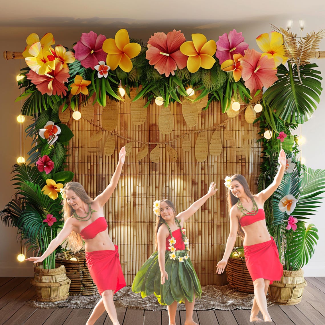Tropical Luau Backdrop: Bamboo & Flowers, Hawaiian Party (PNG Download ...