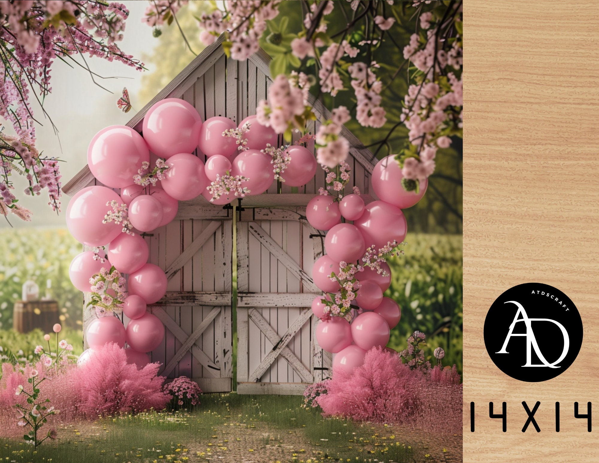 Farm Barn Balloon Pink Arch Digital Backdrops, Child Photography Studio ...