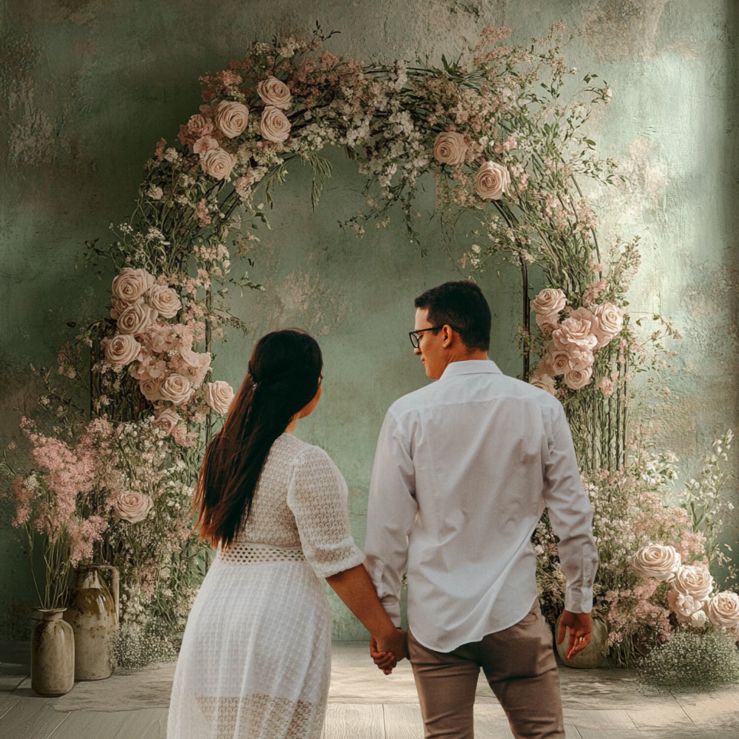Green Romance Floral Arch Digital Backdrops, Maternity Portrait ...