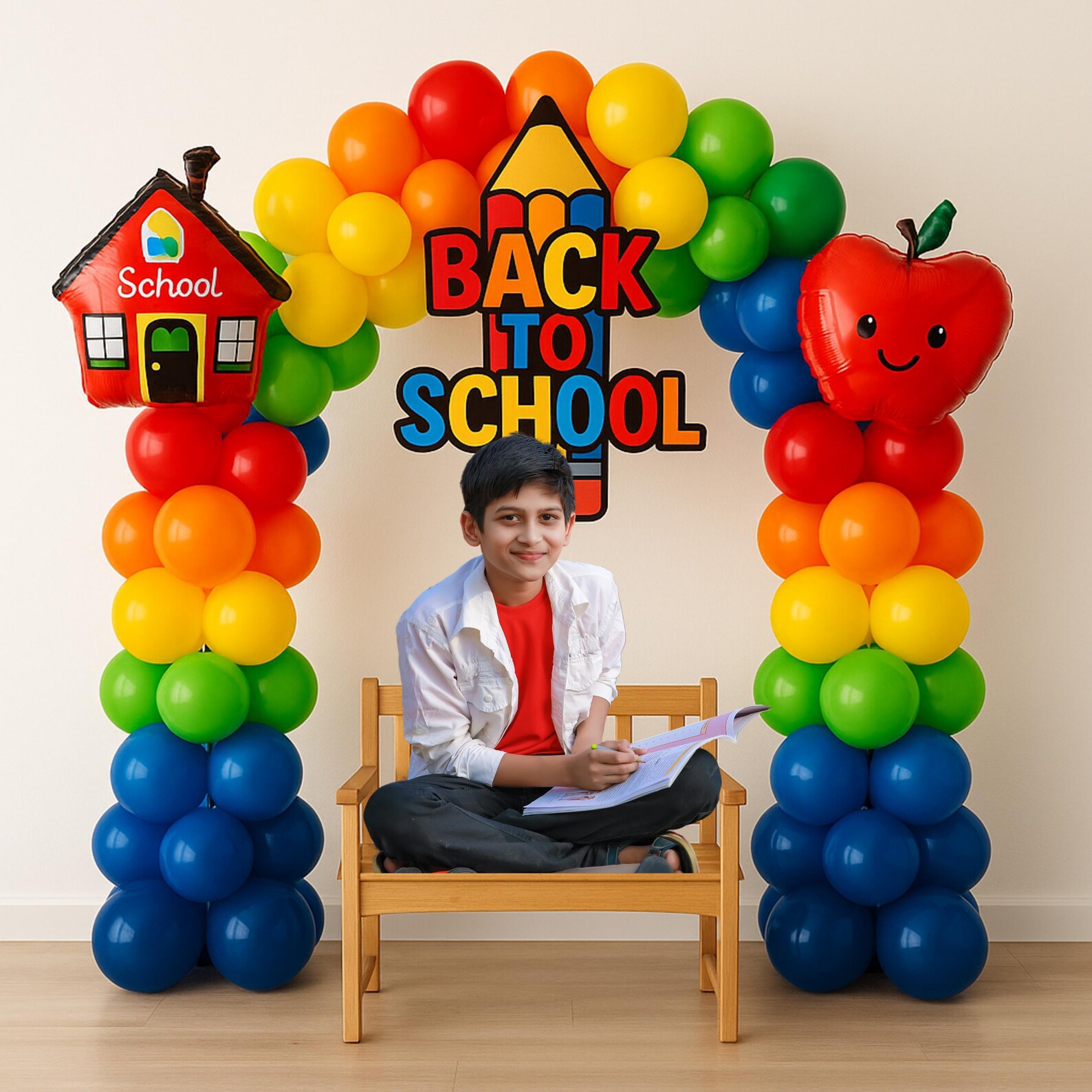 Rainbow Balloon Arch Back to School Photo Backdrop (digital Download ...