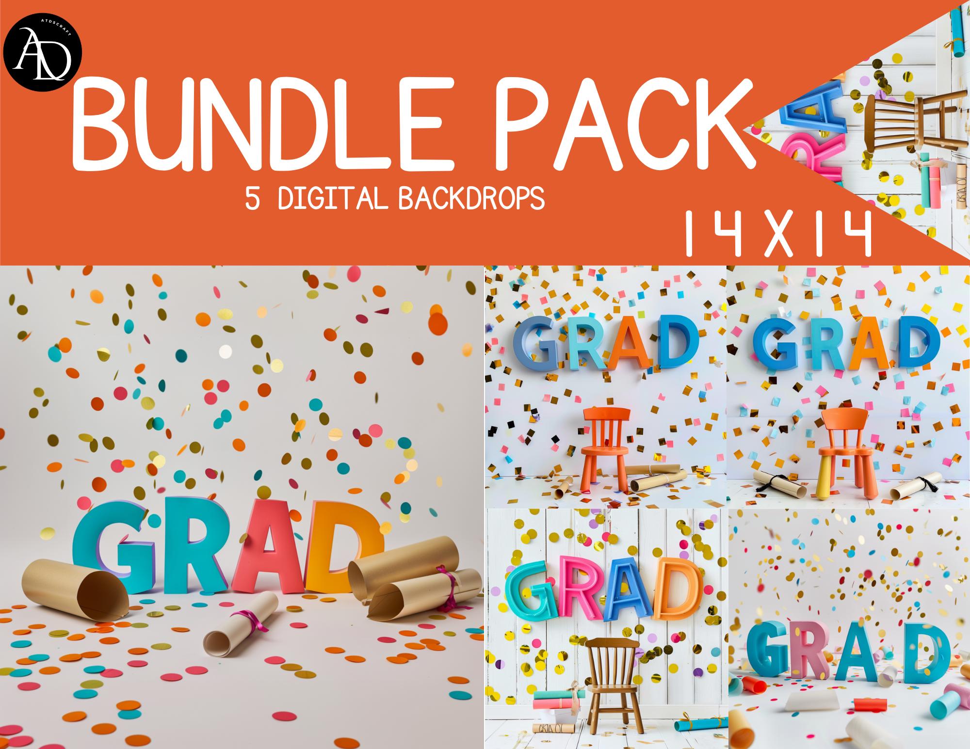 Confetti Graduation Backdrop Bundle | 5 Digital Backgrounds With GRAD ...