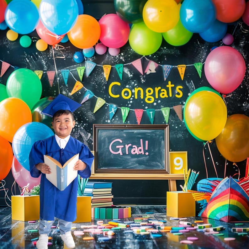 Colorful Graduation Classroom Backdrop Bundle | 5 Digital Backgrounds ...