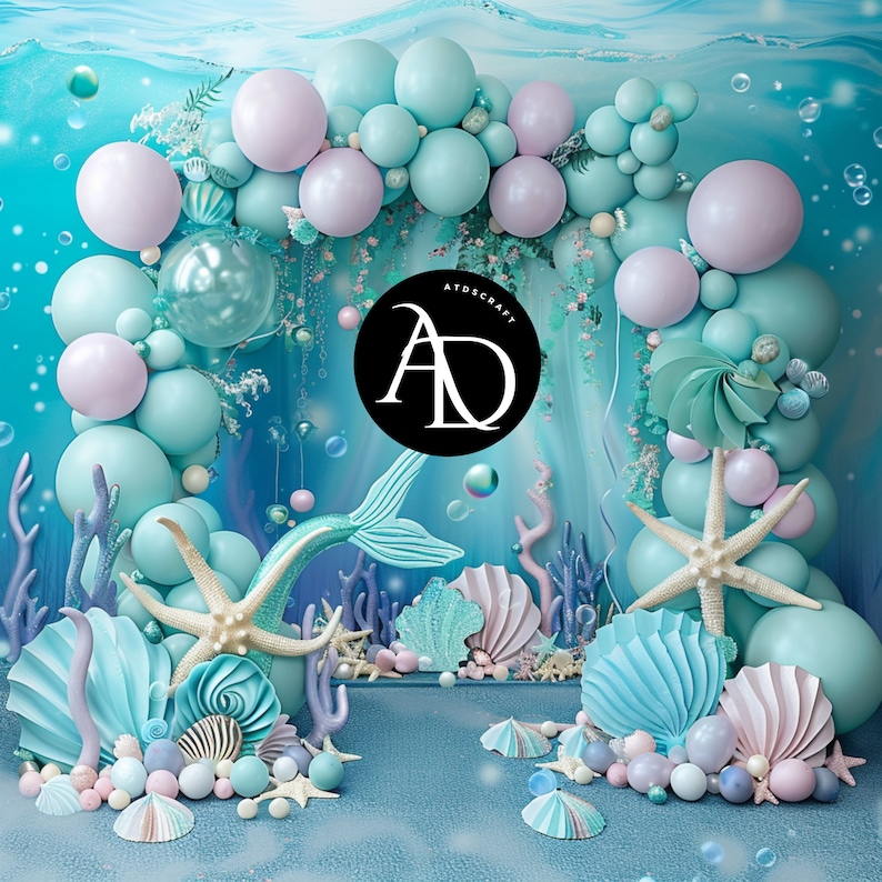 Mermaid Theme Studio Digital Backdrops, Cake Smash, Kids Mini Session ...