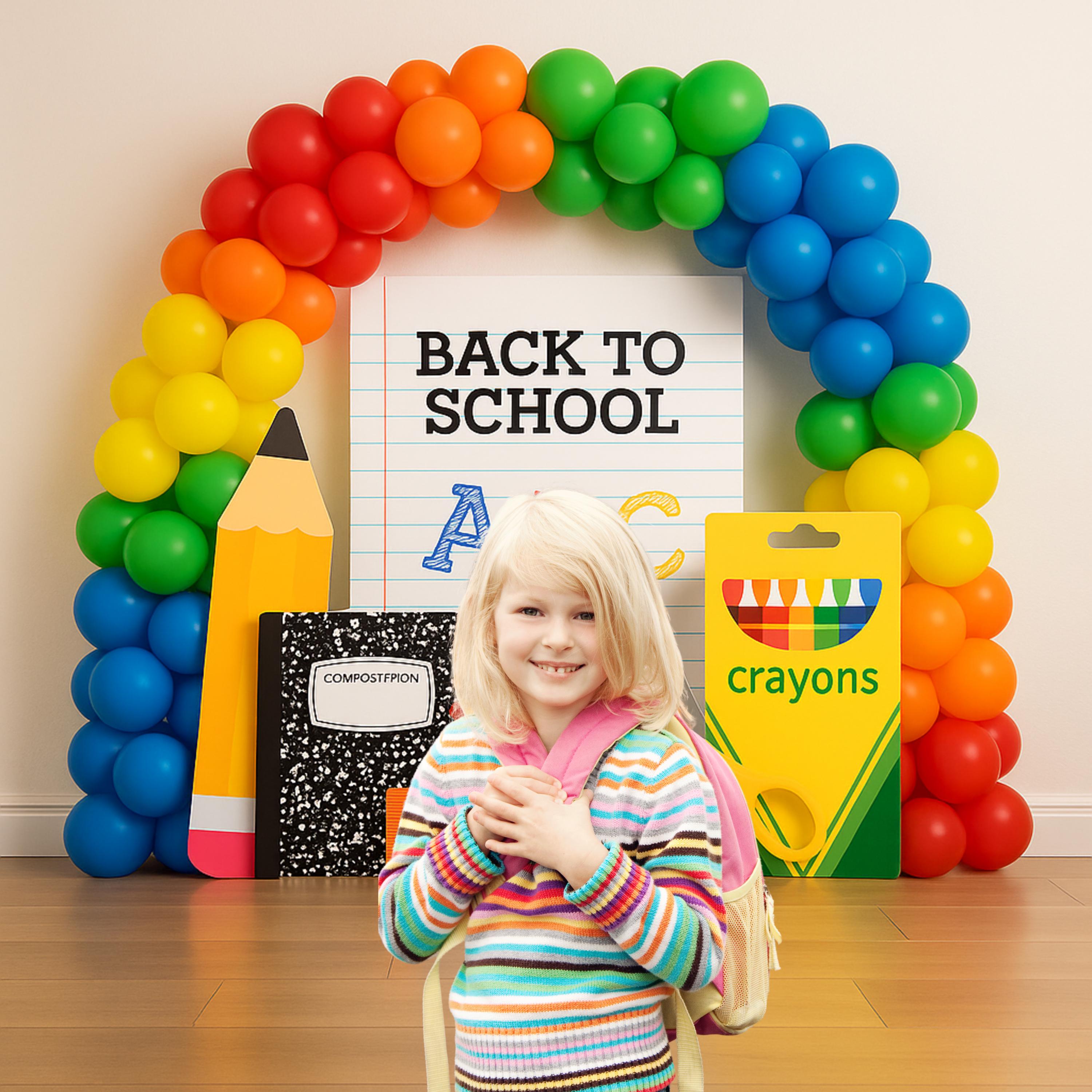 Back to School Rainbow Balloon Arch Backdrop – 14x14 Digital ABC ...