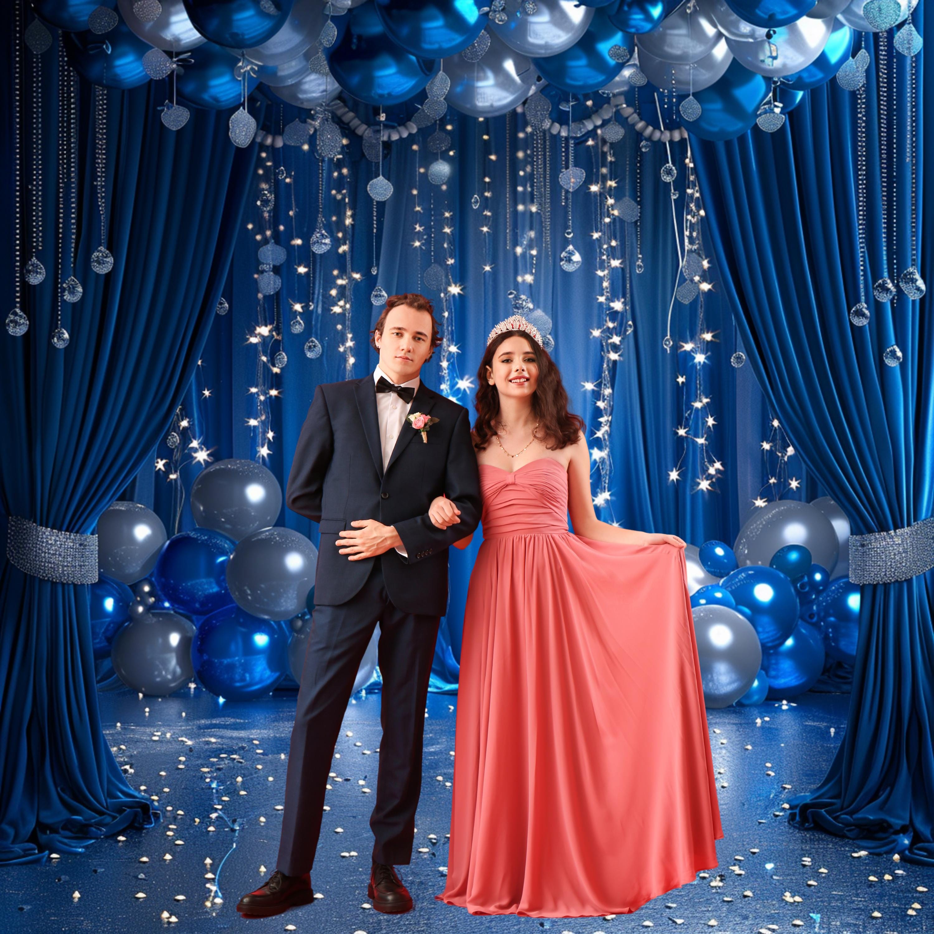 Silver & Blue Balloon Digital Backdrop | Luxury Event Background | Prom ...