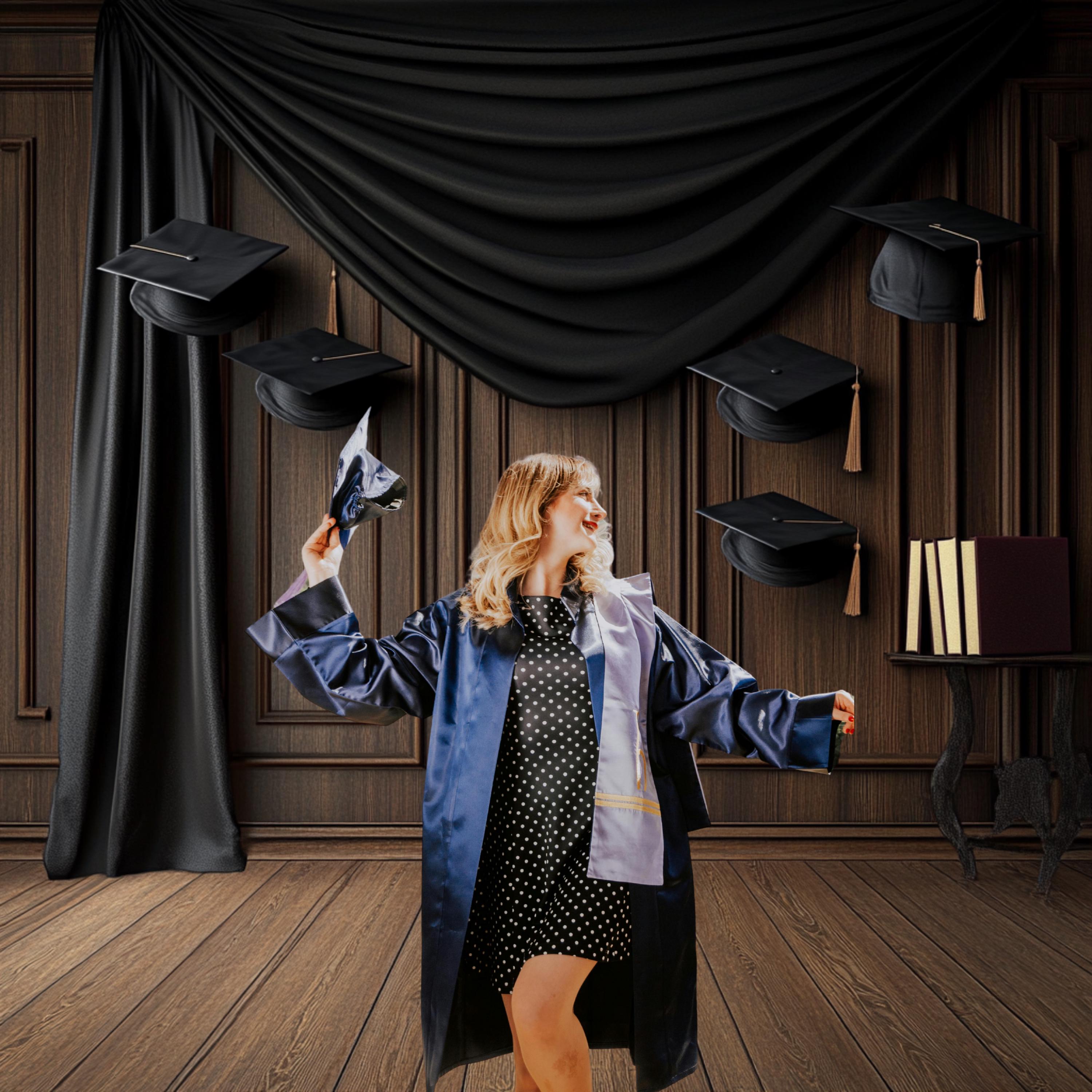 Classic Black and Gold Graduation Backdrop | Wooden Panel With Floating ...