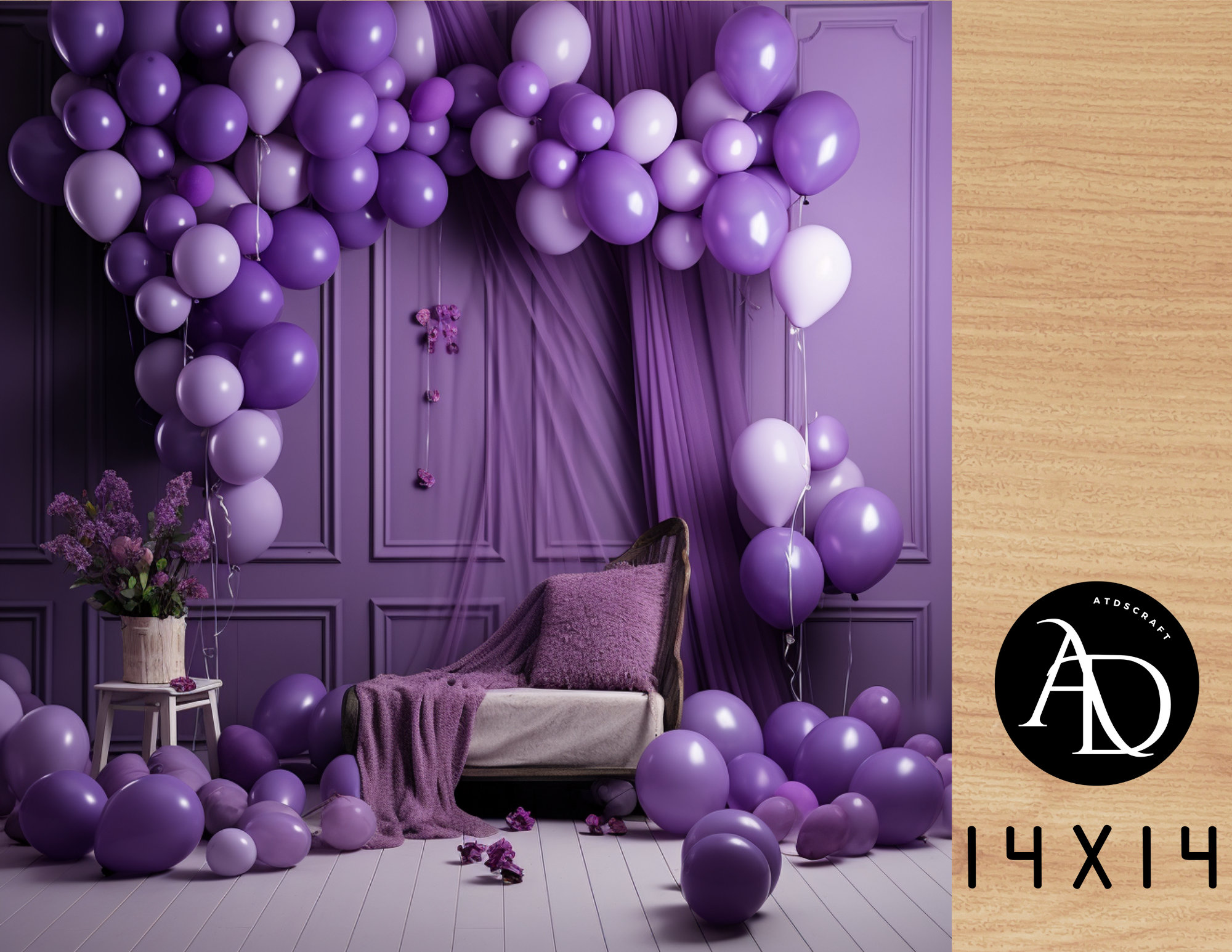 Purple Balloon Room Digital Backdrops, Maternity Backdrop Overlays ...