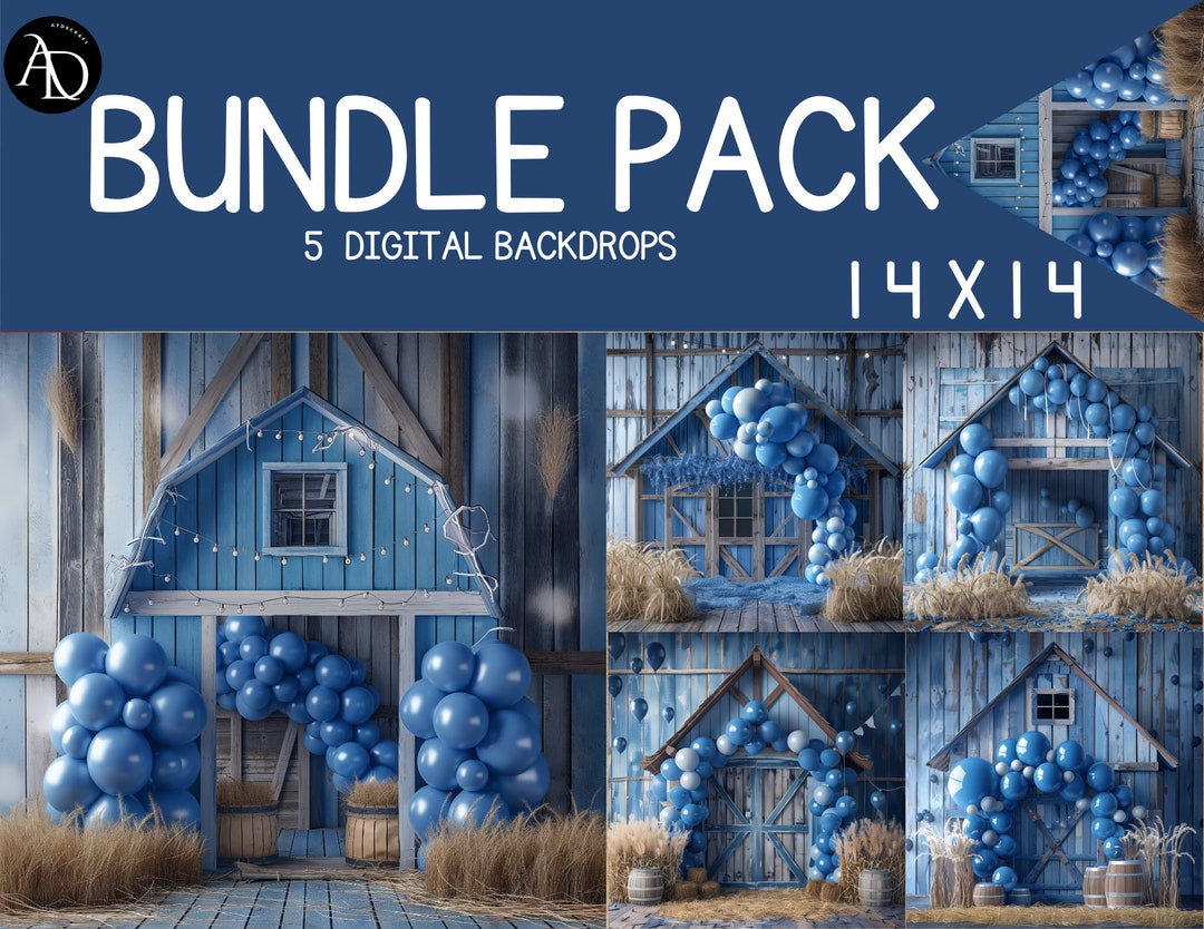 Farm Barn Balloon Blue Arch Digital Backdrops, Child Photography Studio ...