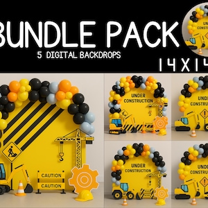 Under Construction Party Backdrop Bundle – 5 Digital 14x14 Backgrounds ...