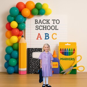 Back to School Photo Backdrop: Rainbow Arch, School Supplies (digital ...