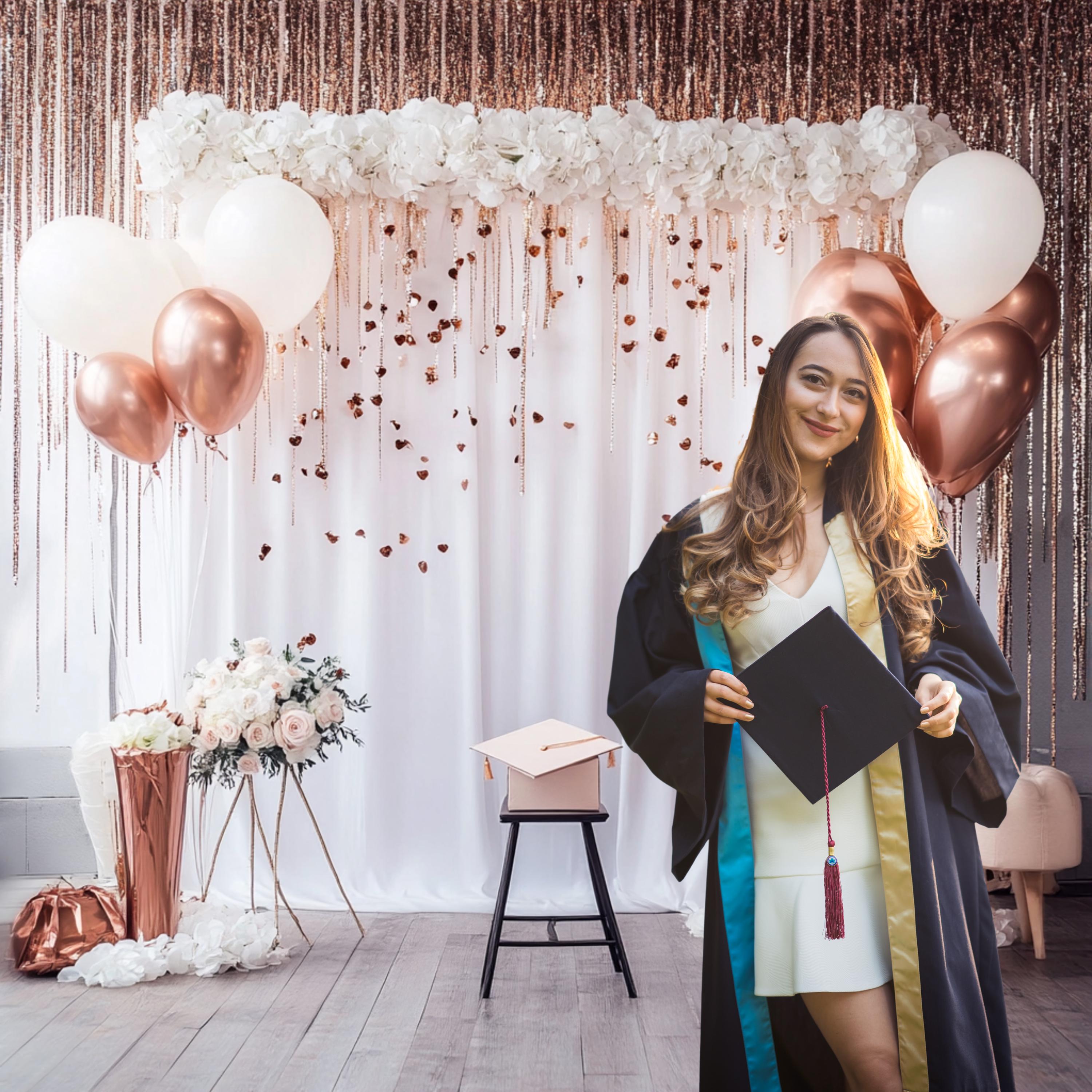 Graduation Party Backdrop | Rose Gold and White Elegant Floral Scene ...