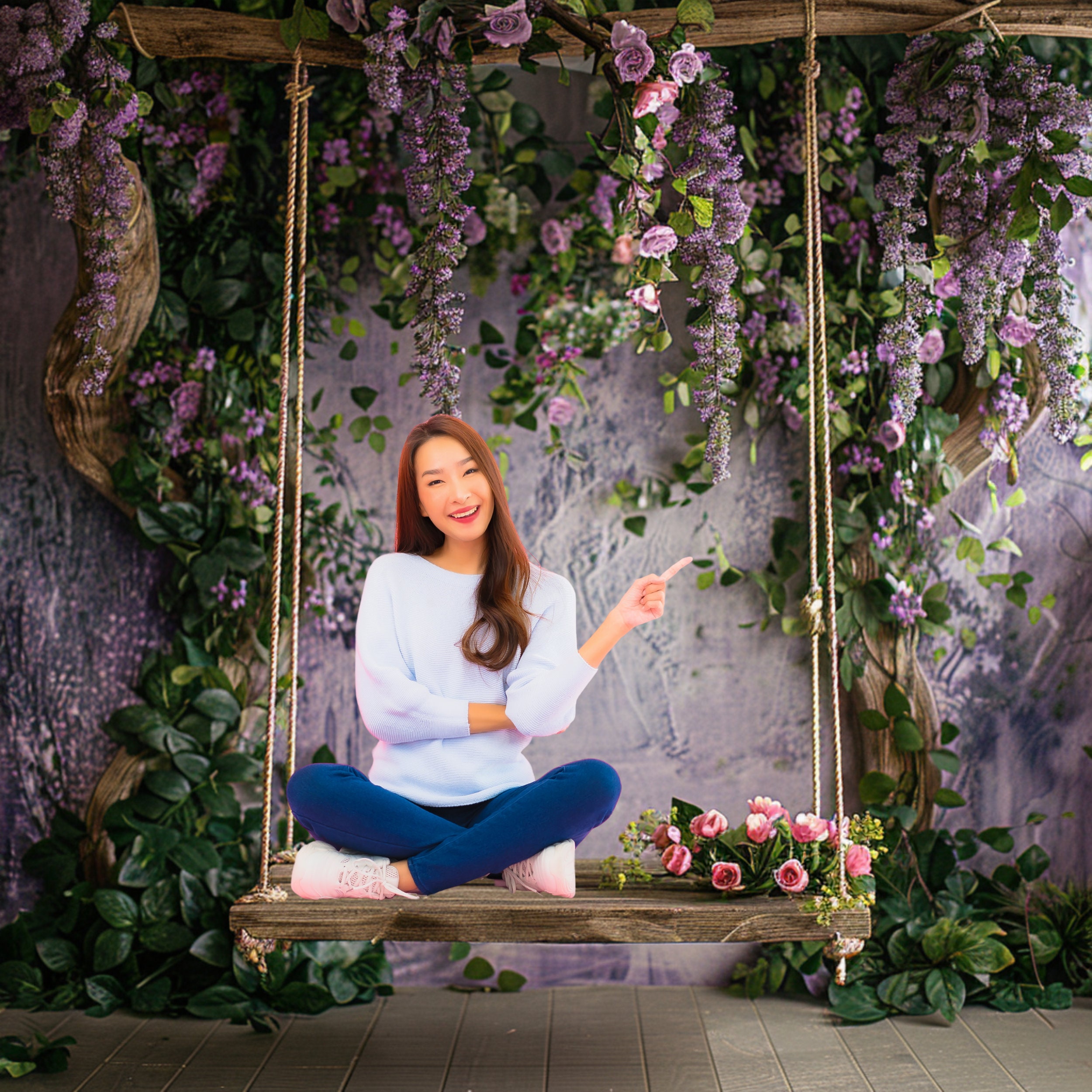 Purple Rose Swing Digital Backdrop - Greenery - Purple Flowers, Willow ...