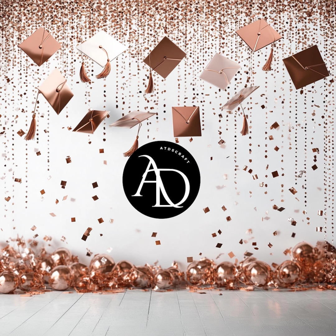 Graduation Sparkle Backdrop | Rose Gold Cap Toss With Confetti and ...