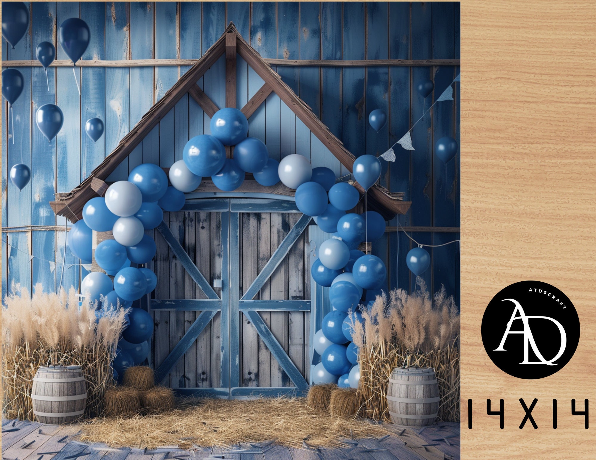 Farm Barn Balloon Blue Arch Digital Backdrops, Child Photography Studio ...