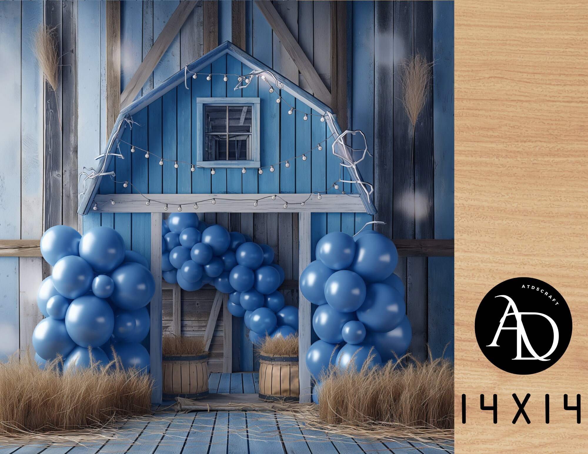Farm Barn Balloon Blue Arch Digital Backdrops, Child Photography Studio ...
