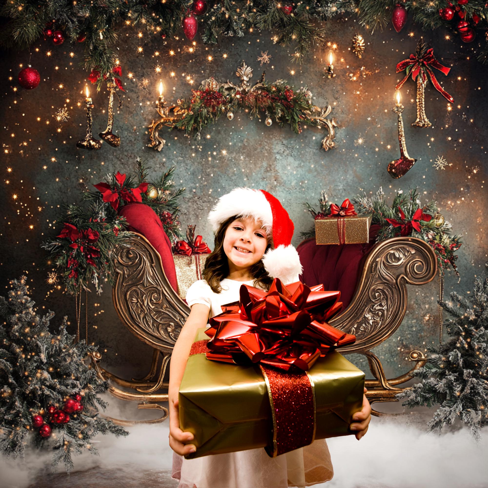 Christmas Sleigh Digital Background - Festive Holiday Composite, Studio ...