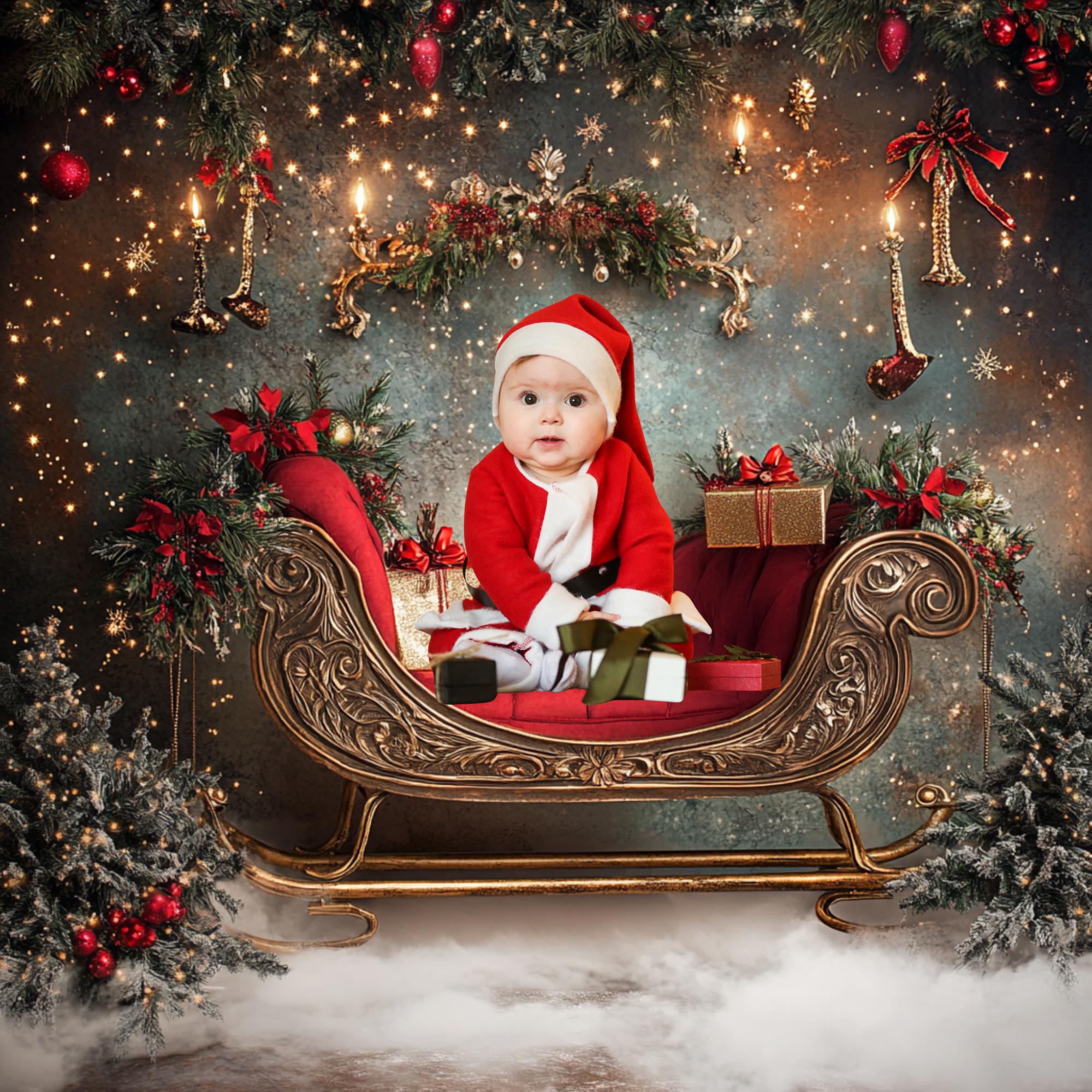 Christmas Sleigh Digital Background - Festive Holiday Composite, Studio ...