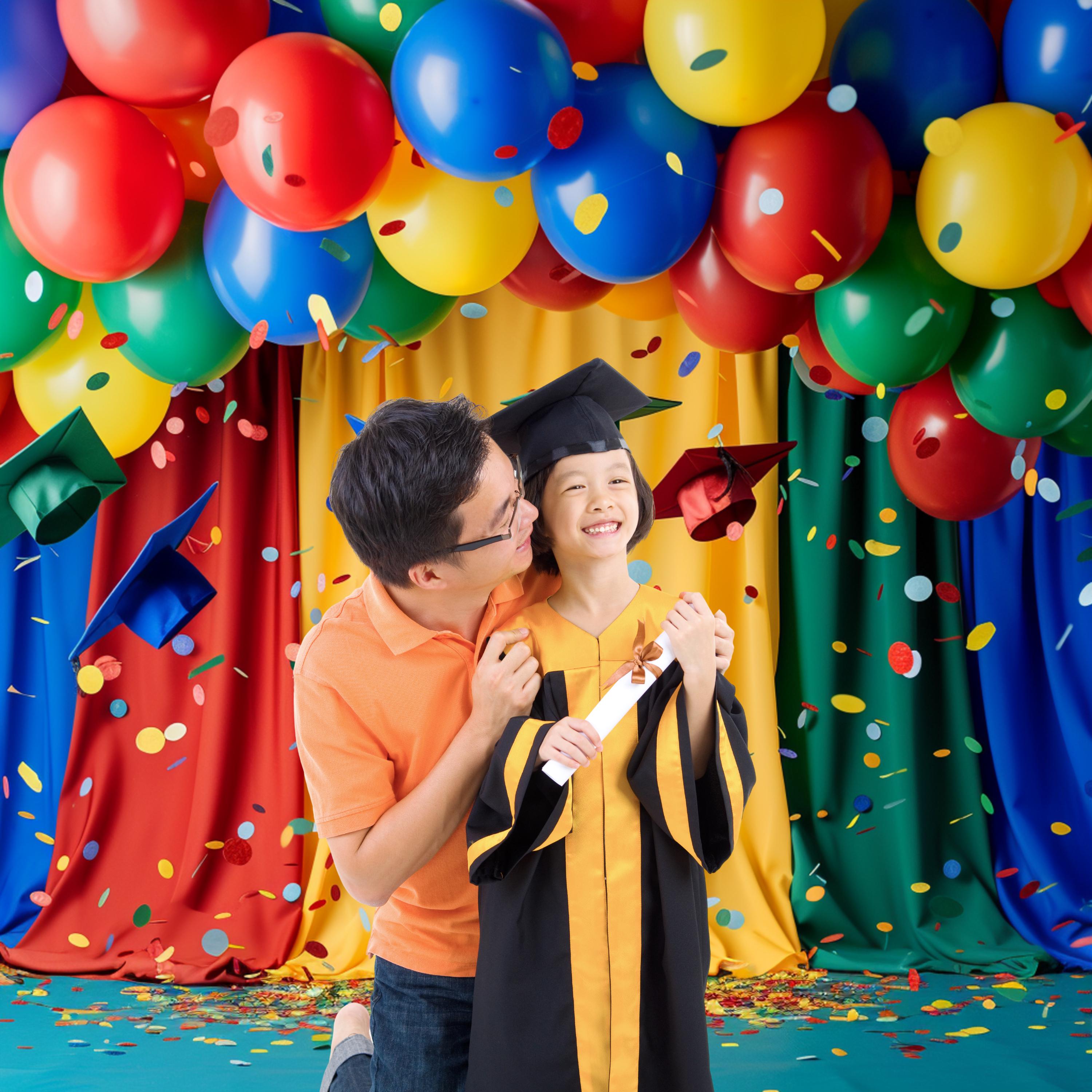 Colorful Graduation Backdrop With Balloons & Confetti | Digital Photo ...