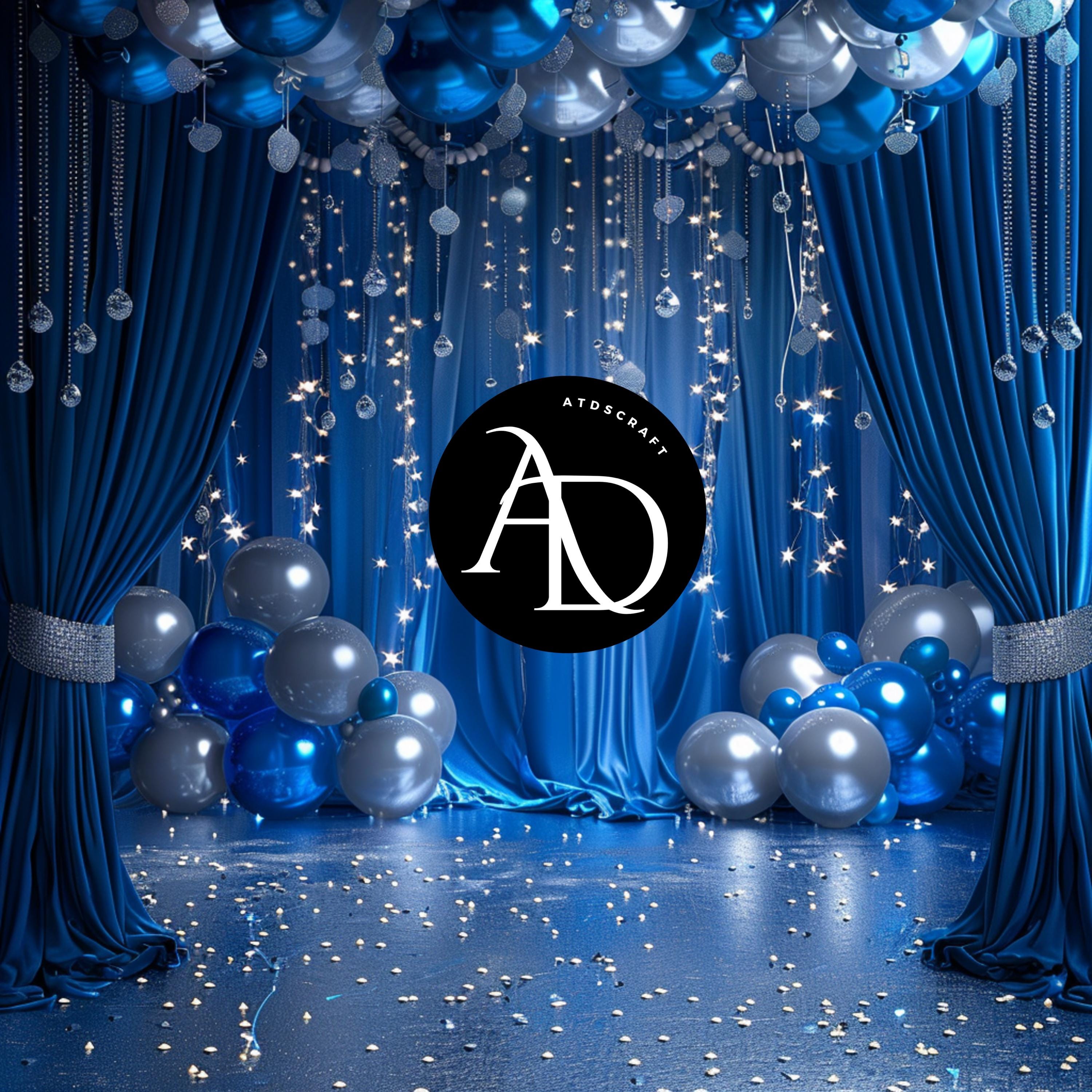 Silver & Blue Balloon Digital Backdrop | Luxury Event Background | Prom ...