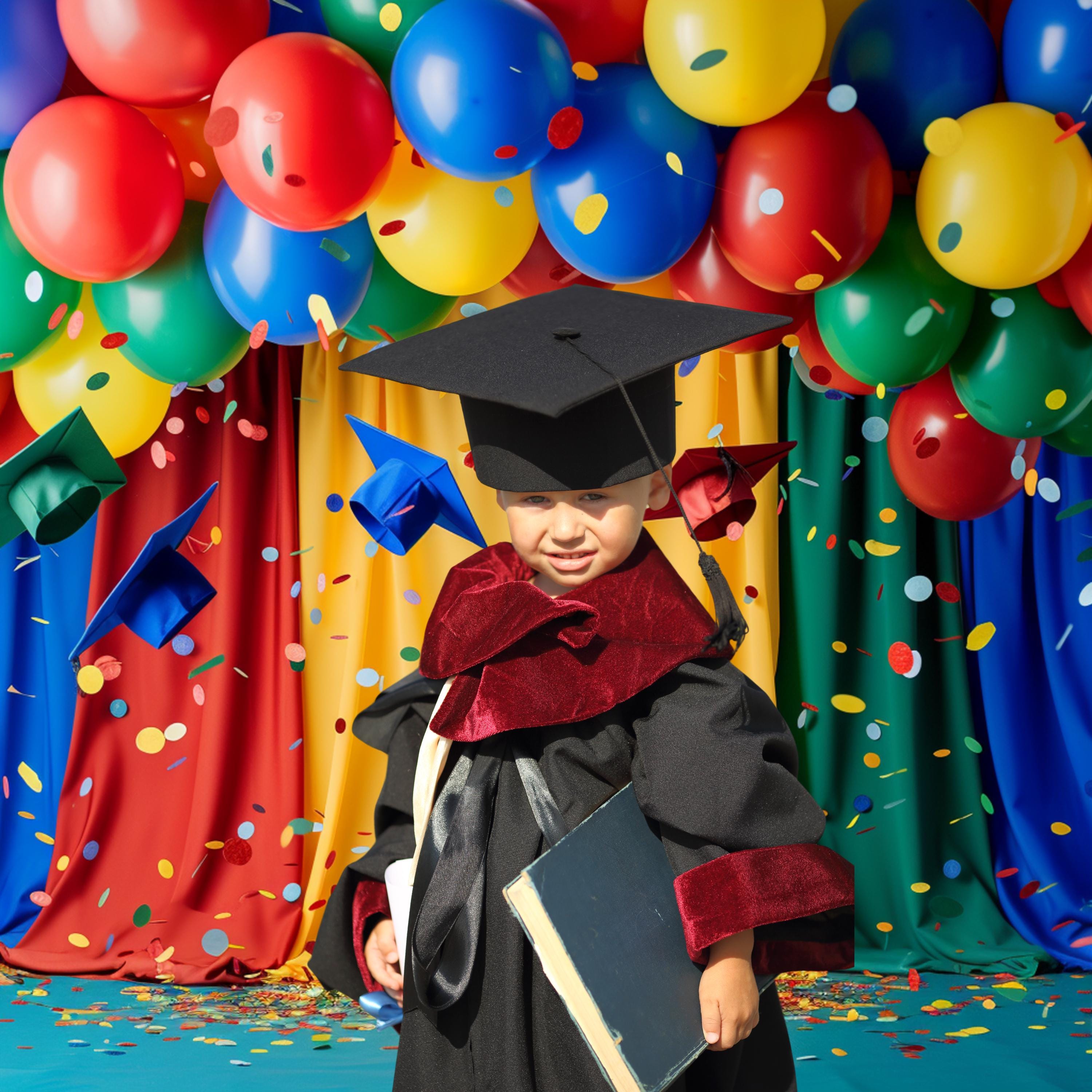 Colorful Graduation Backdrop With Balloons & Confetti | Digital Photo ...