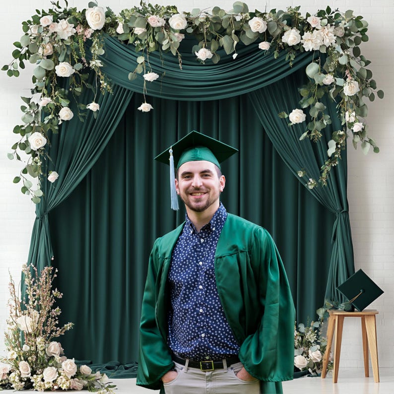 Elegant Graduation Ceremony Backdrop | Dark Green Theater Stage With ...