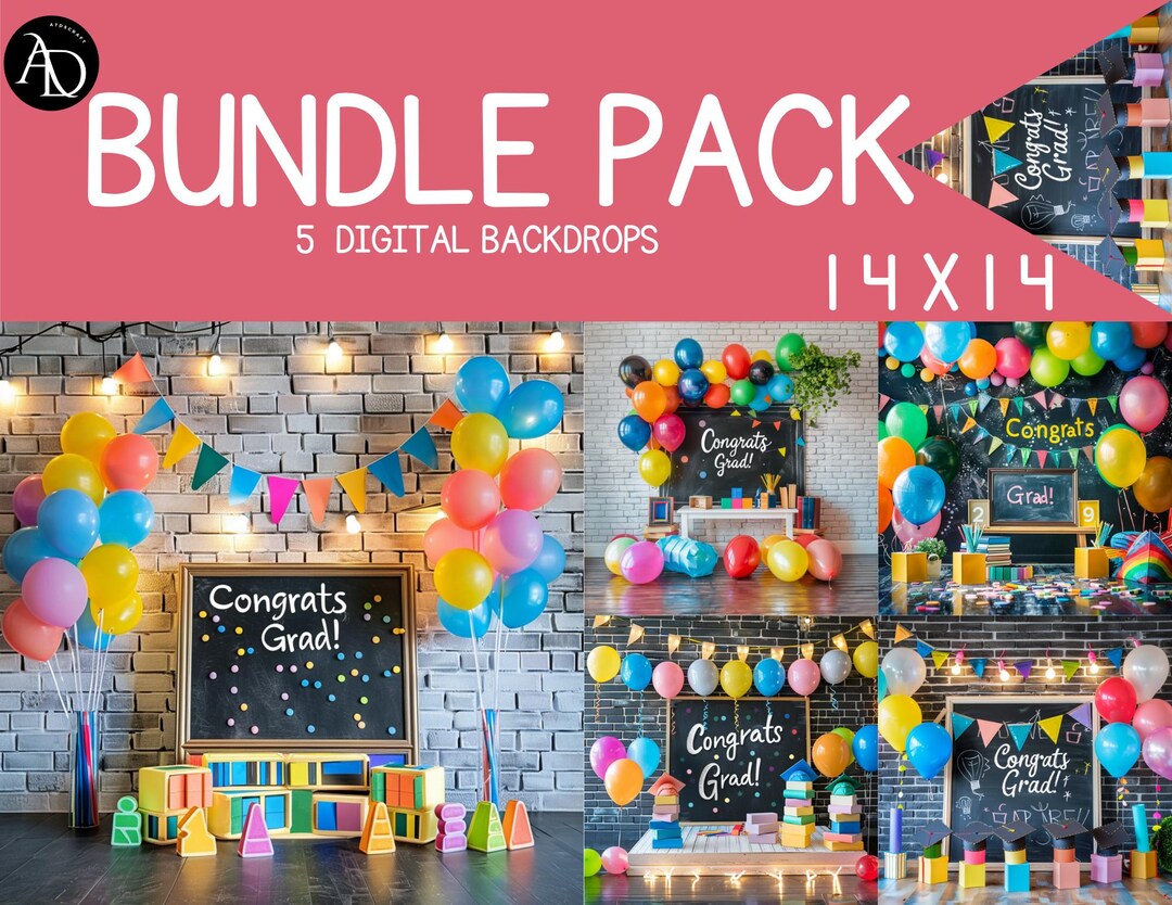 Colorful Graduation Classroom Backdrop Bundle | 5 Digital Backgrounds ...