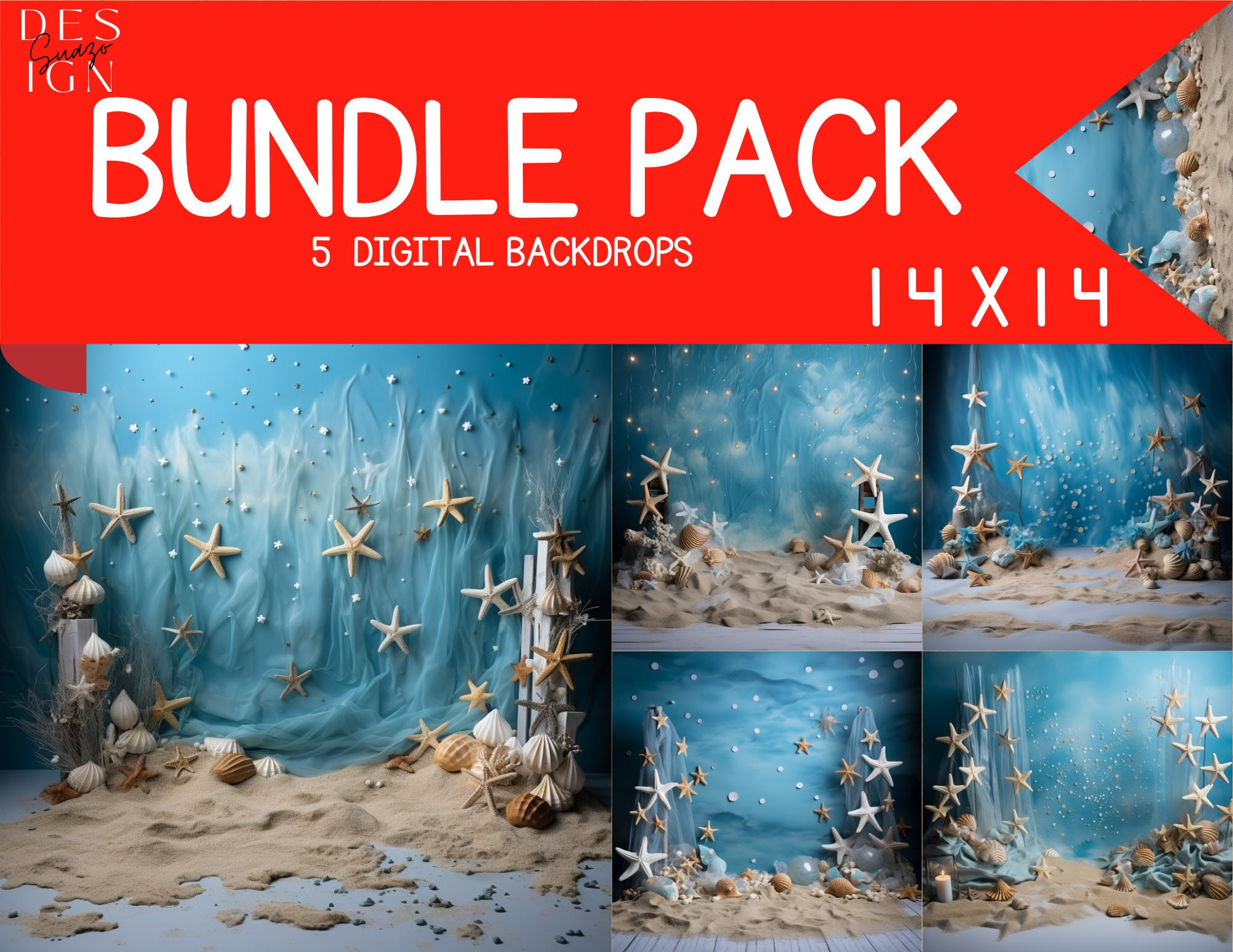 Ocean Sea Star Digital Backdrops, Child Photography Studio Backdrops ...