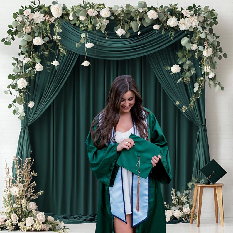 Elegant Graduation Ceremony Backdrop | Dark Green Theater Stage With ...