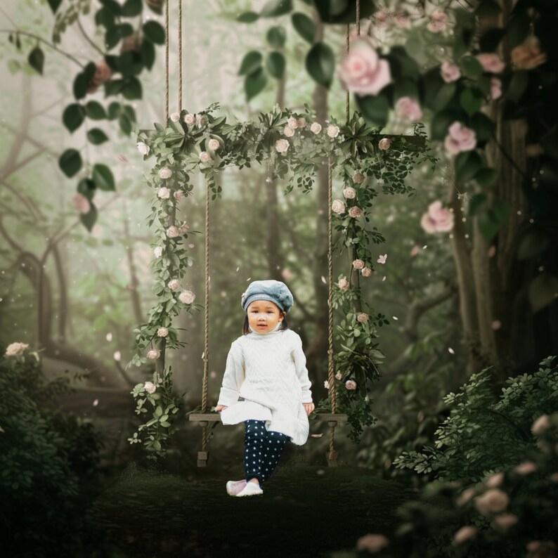 Pink Rose Swing Digital Backdrop - Greenery - Pink Garden, Willow Hoop ...