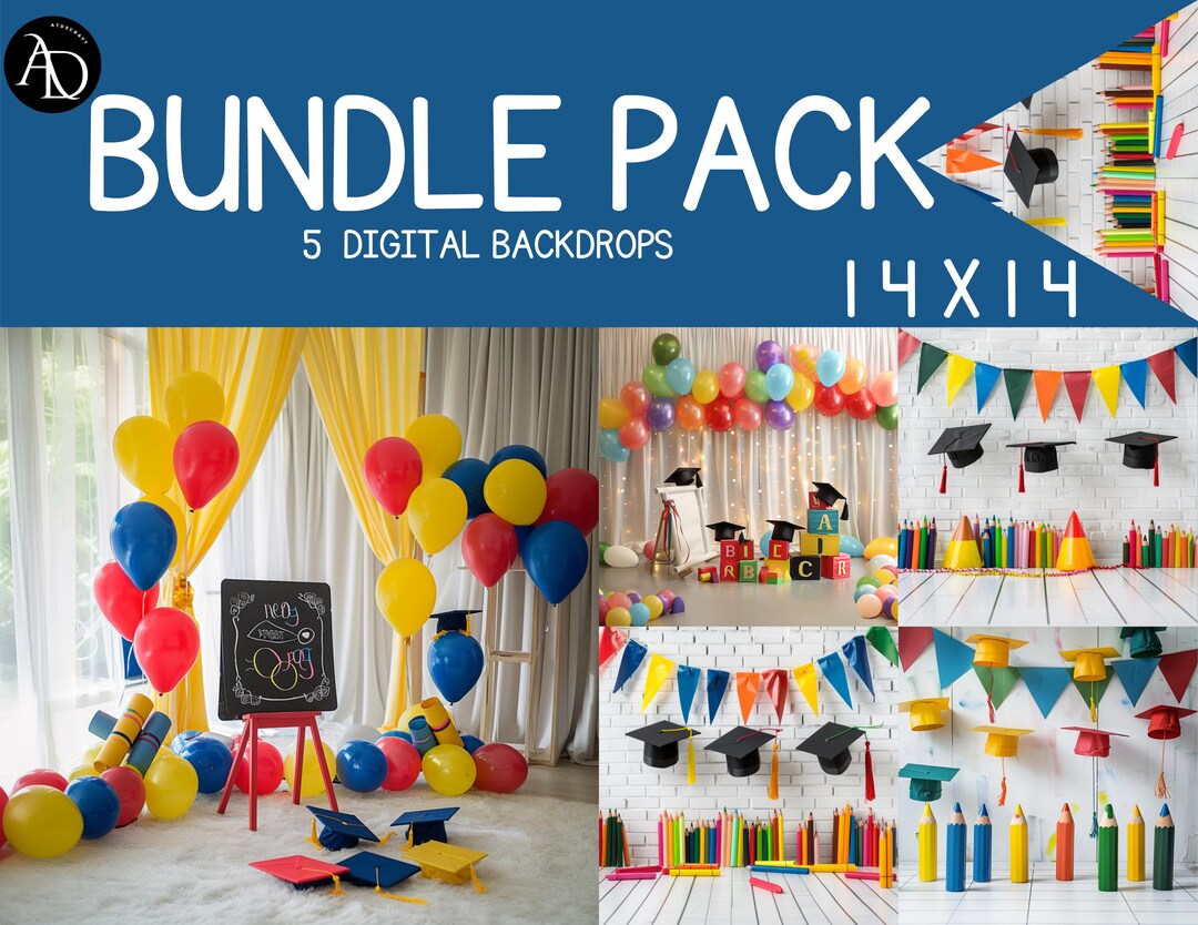 Colorful Kindergarten Graduation Digital Backdrops | Balloons, Crayons ...