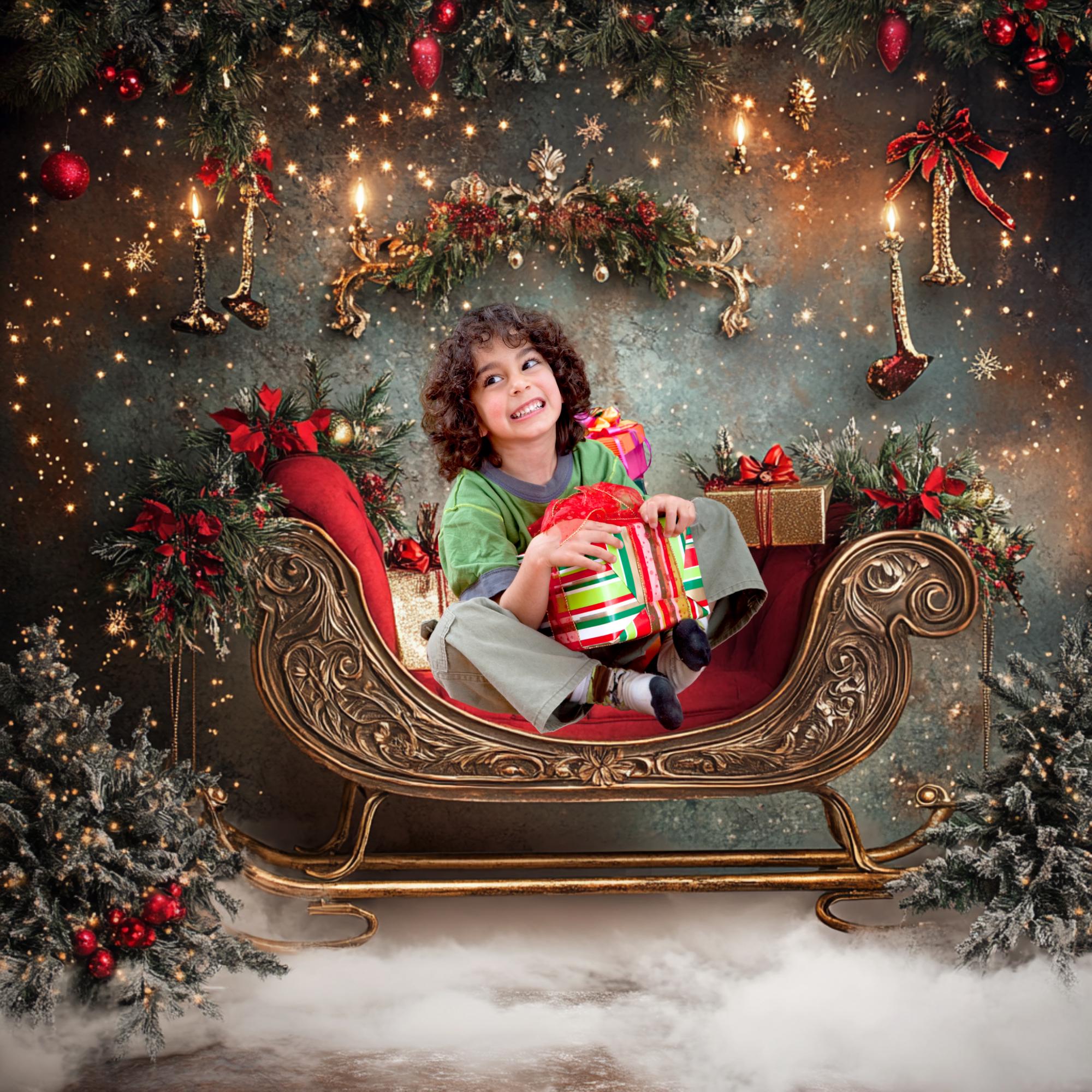 Christmas Sleigh Digital Background - Festive Holiday Composite, Studio ...