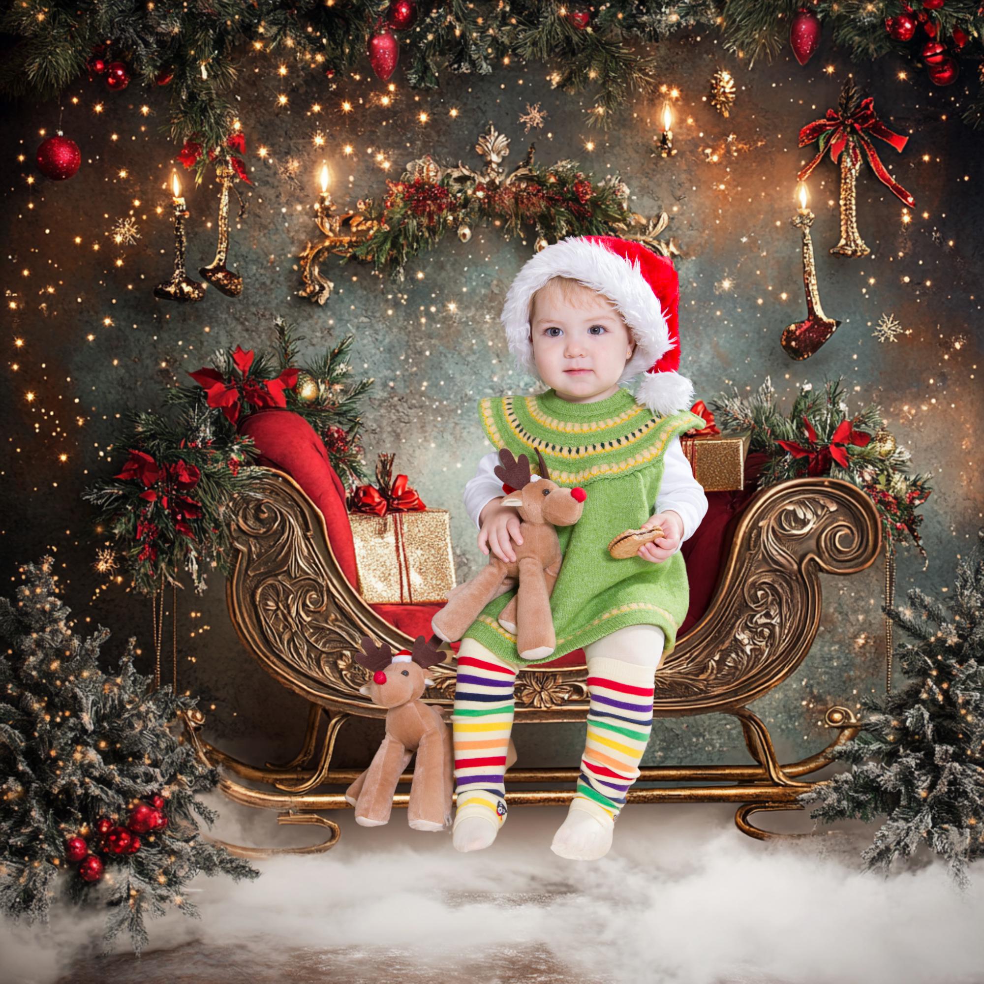 Christmas Sleigh Digital Background - Festive Holiday Composite, Studio ...