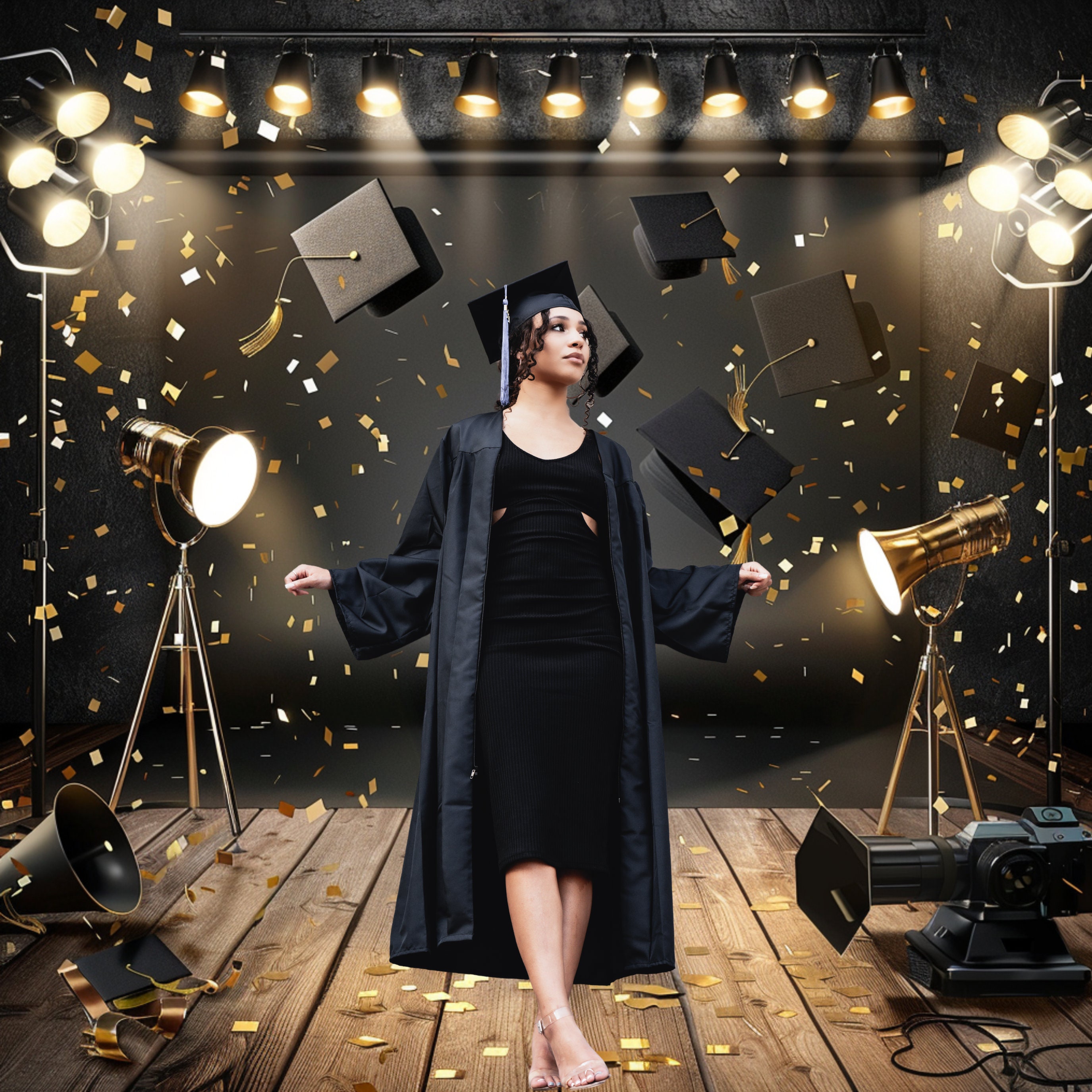Graduation Studio Photo Graduation Black and Gold Back Ground Ceremony ...