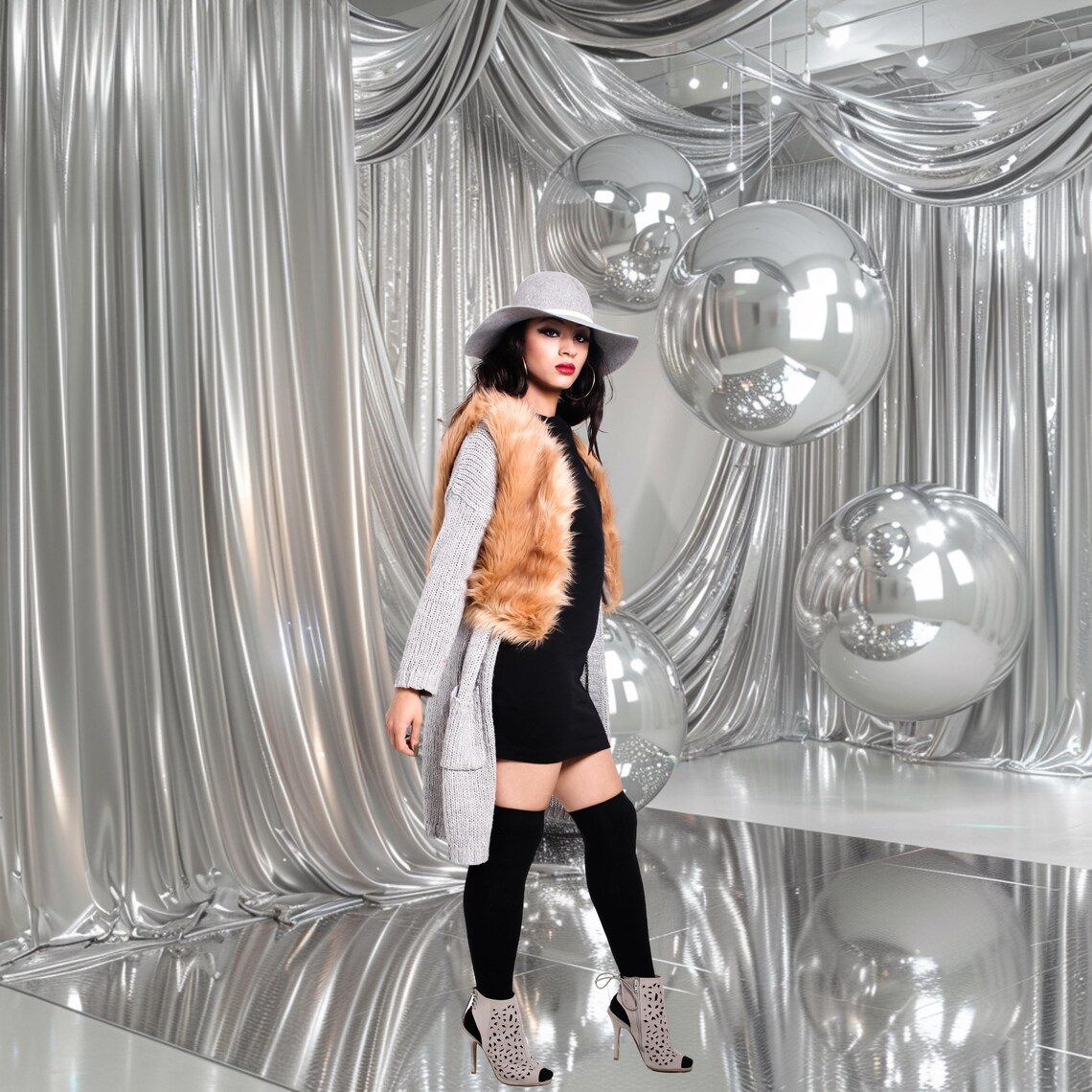 Silver Glam Balloon Backdrop Bundle | 5 Metallic Digital Backgrounds ...