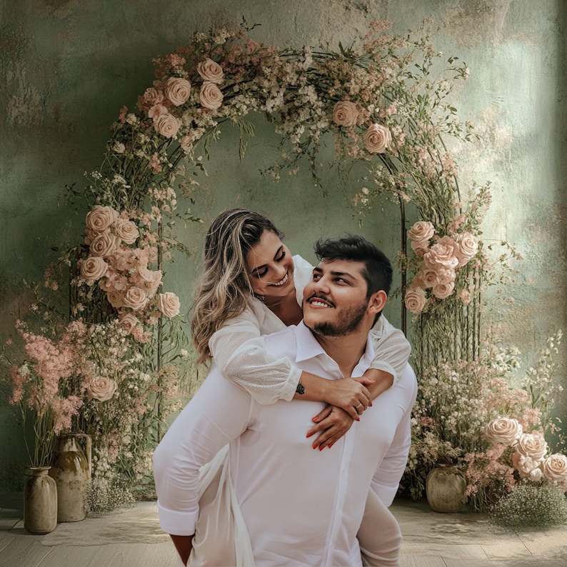 Green Romance Floral Arch Digital Backdrops, Maternity Portrait ...