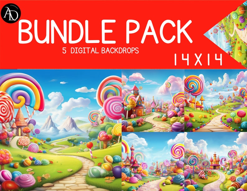 Sweet Lollipop Candy Land Digital Backdrops, Cartoon Rainbow Lollipop ...