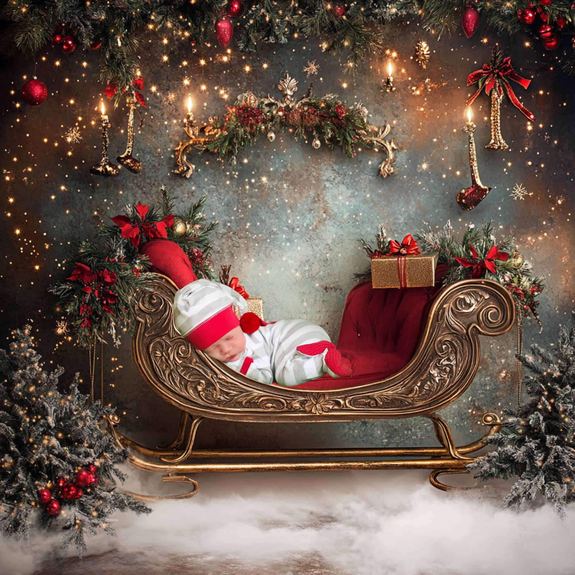 Christmas Sleigh Digital Background - Festive Holiday Composite, Studio ...