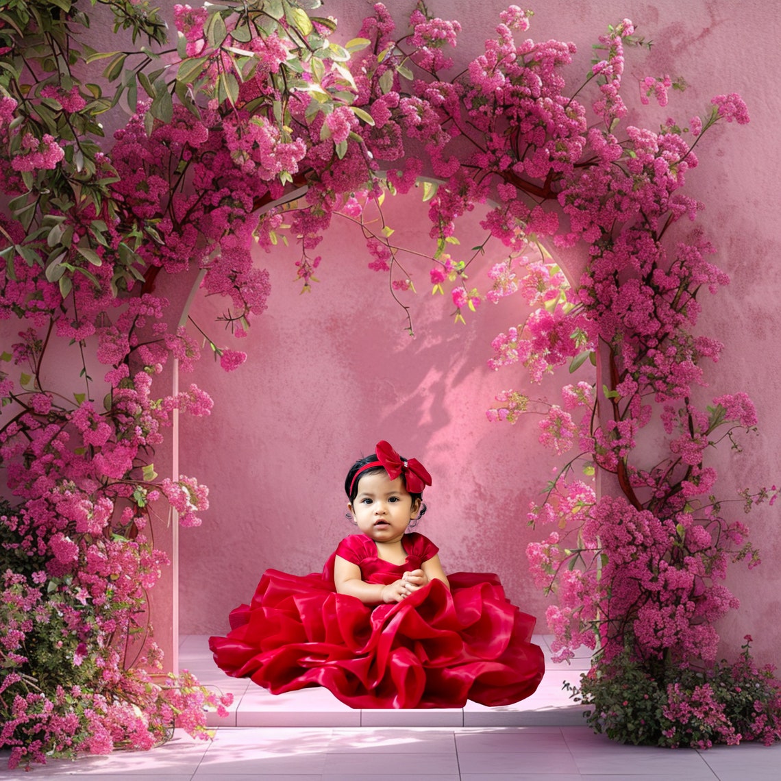 Hot Pink Romance Floral Arch Digital Backdrops, Maternity Portrait ...