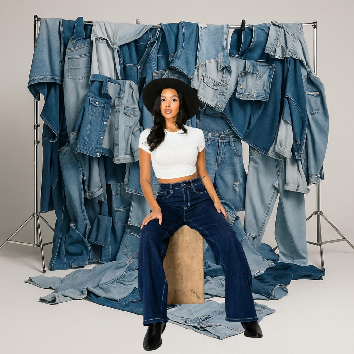 Denim Fashion Photo Backdrop: Jeans & Jackets Digital Wall (14x14 ...