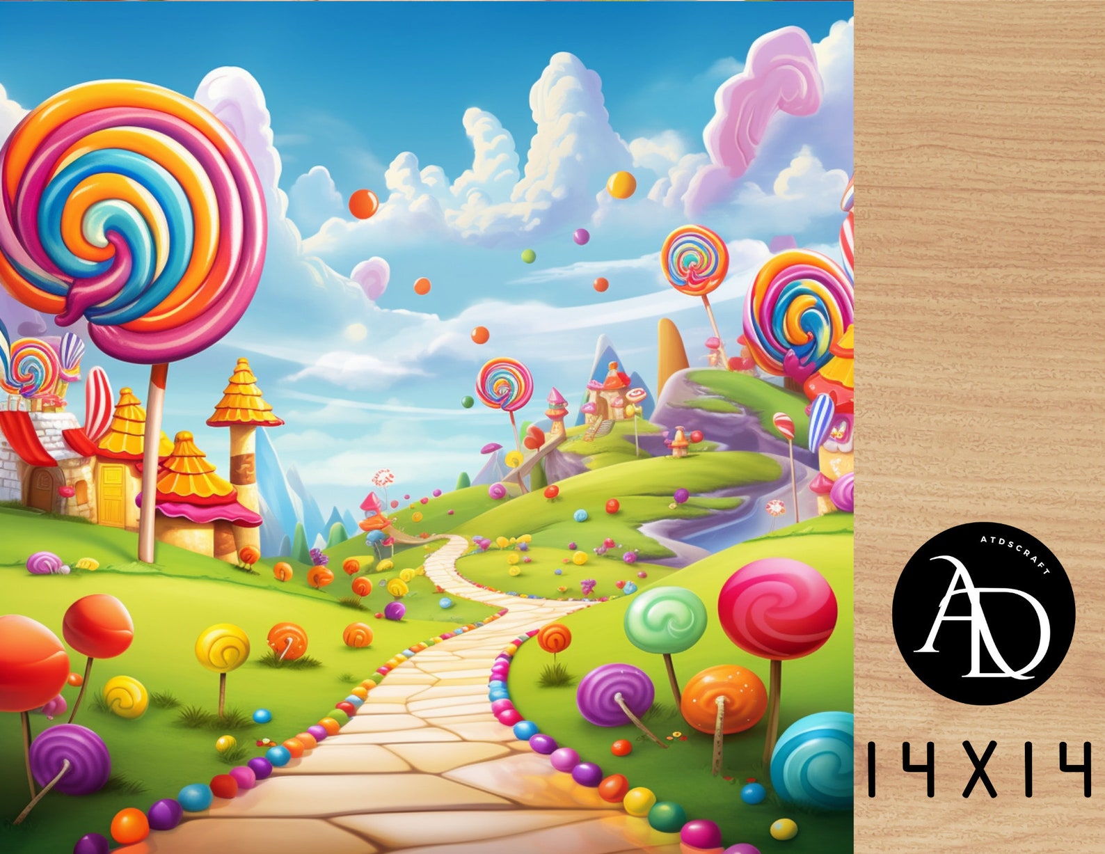 Sweet Lollipop Candy Land Digital Backdrops, Cartoon Rainbow Lollipop ...