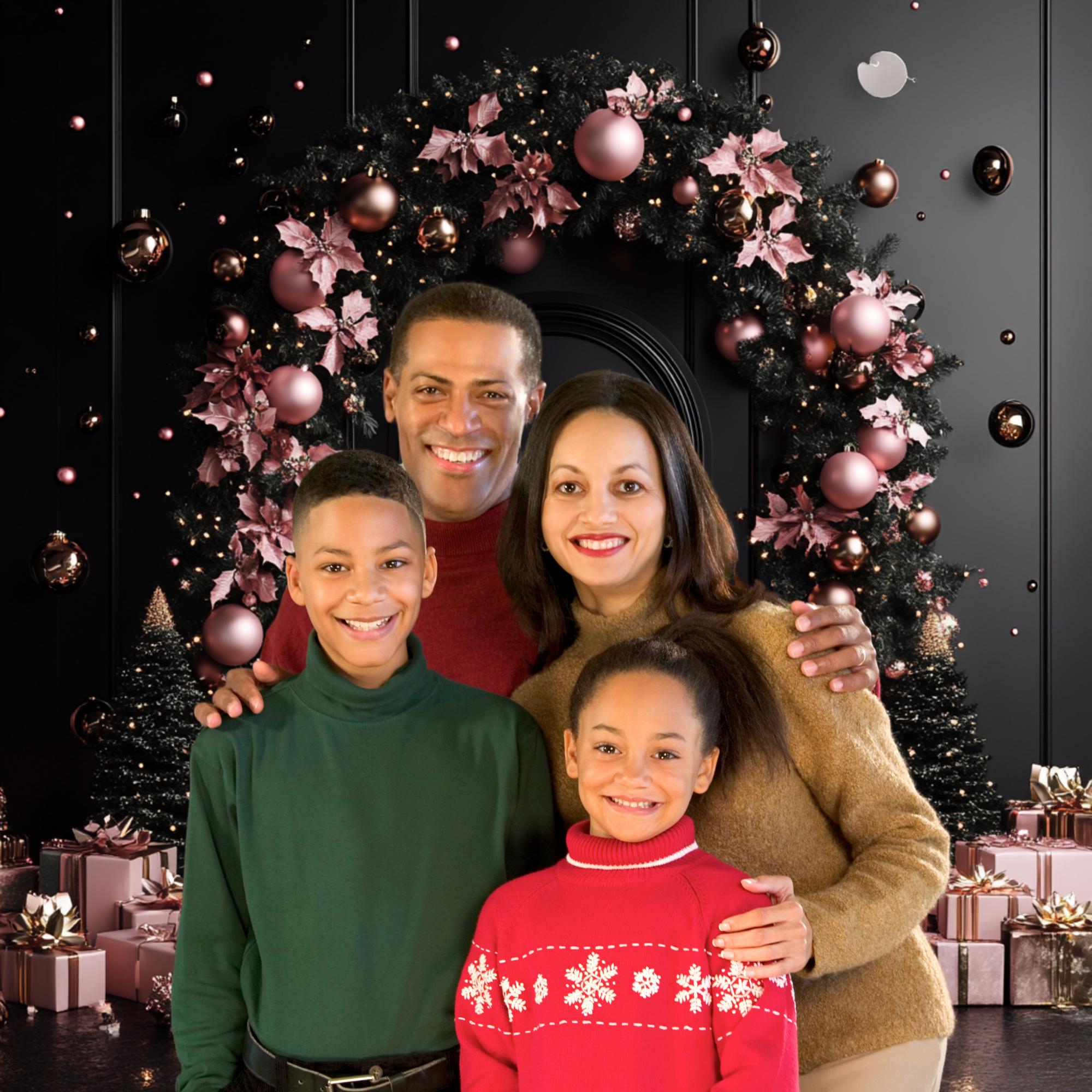 Pink Arched Christmas Living Room Digital Backdrop Bundle, Composite ...