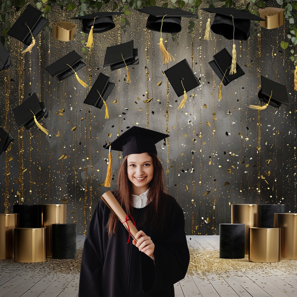 Graduation Studio Photo Graduation Black and Gold Back Ground Ceremony ...