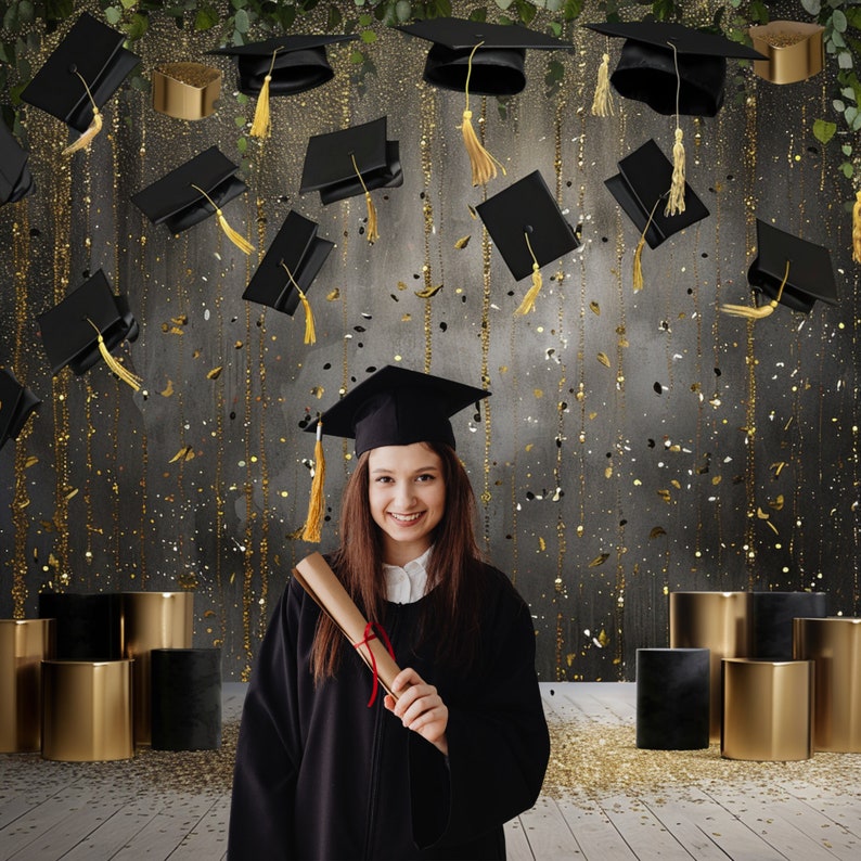 Graduation Studio Photo Graduation Black and Gold Back Ground Ceremony ...