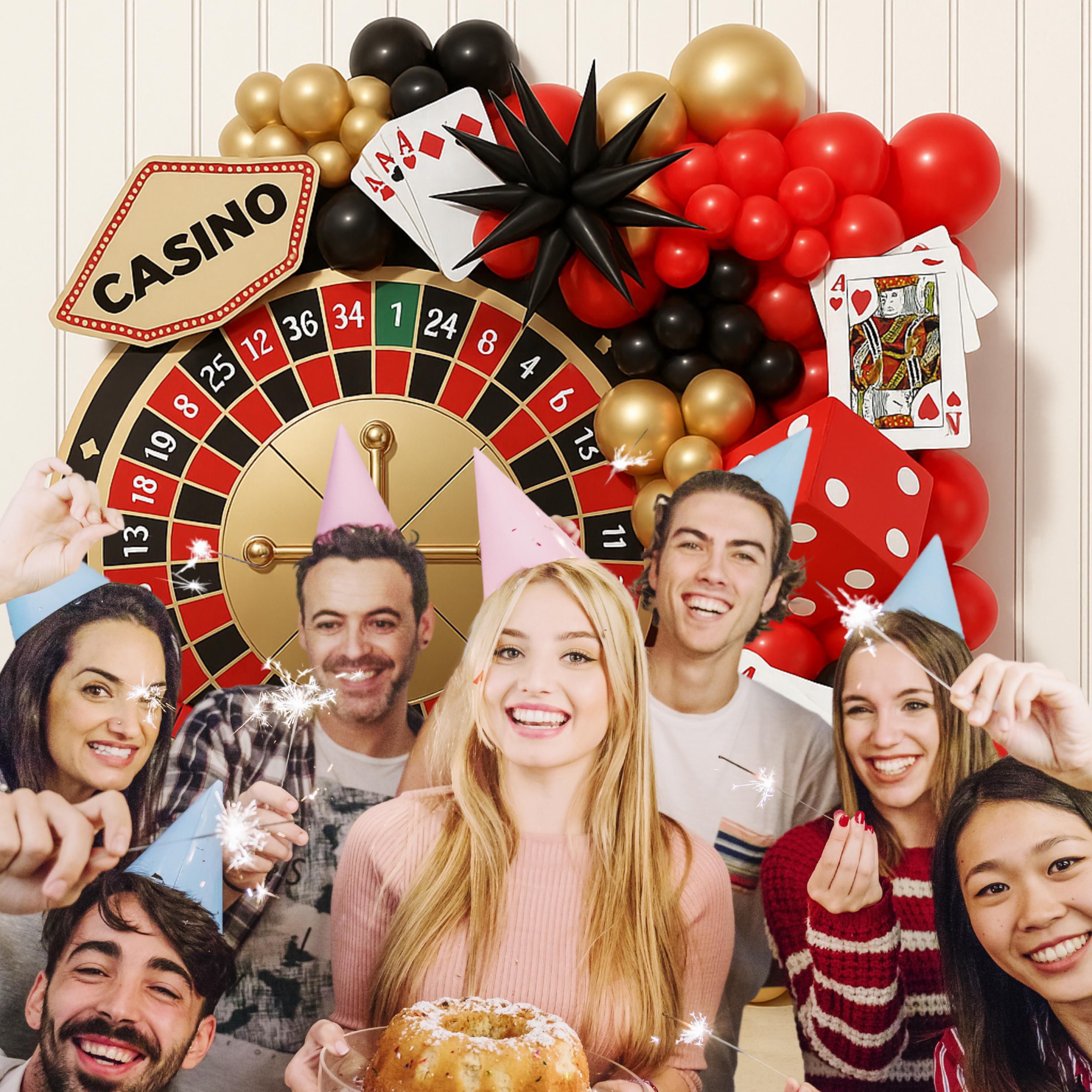Casino Roulette Digital Backdrop | Red Gold Black Party Background With ...