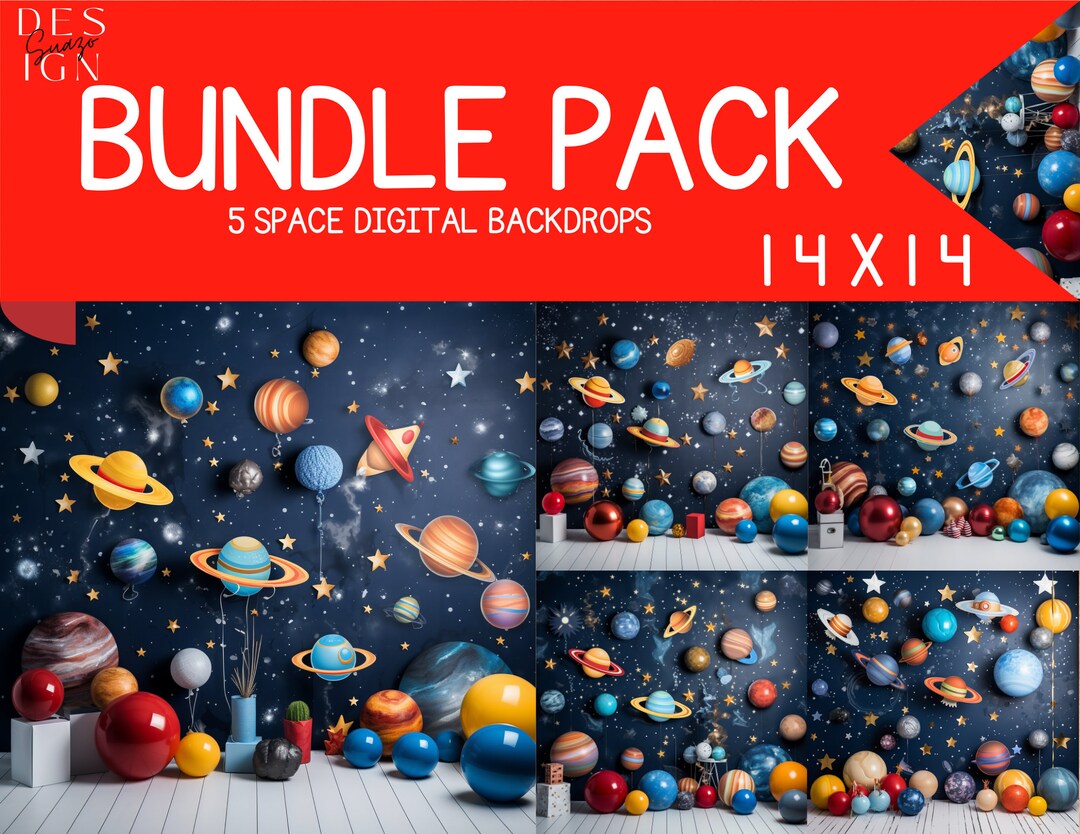 5 Space and Galaxy Theme Digital Backdrops, Kids Birthday Backdrops ...