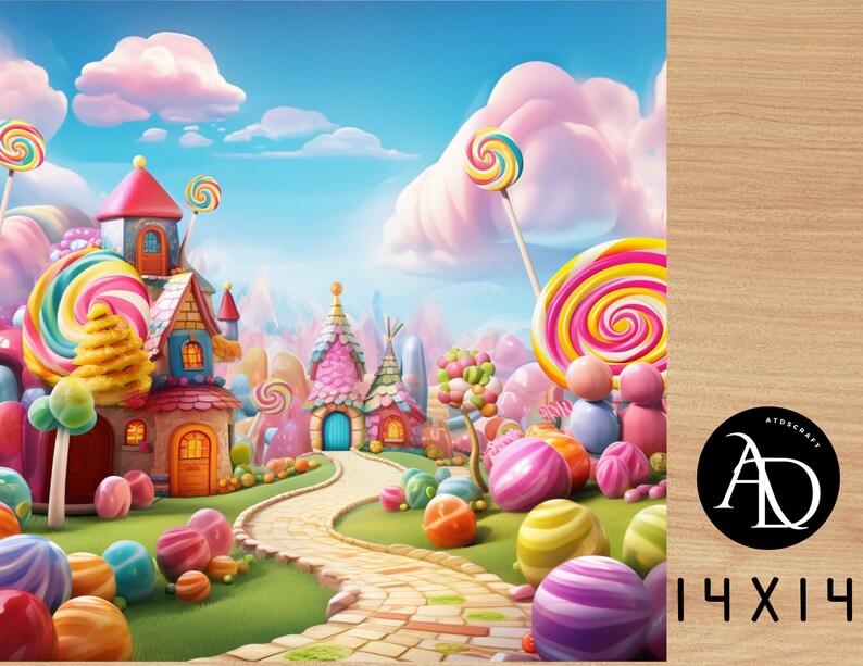 Sweet Lollipop Candy Land Digital Backdrops, Cartoon Rainbow Lollipop ...