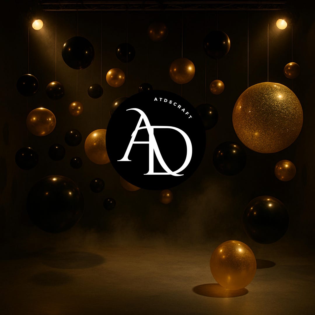 Black Gold Balloon Photo Backdrop – Luxurious Floating Sphere Scene for ...